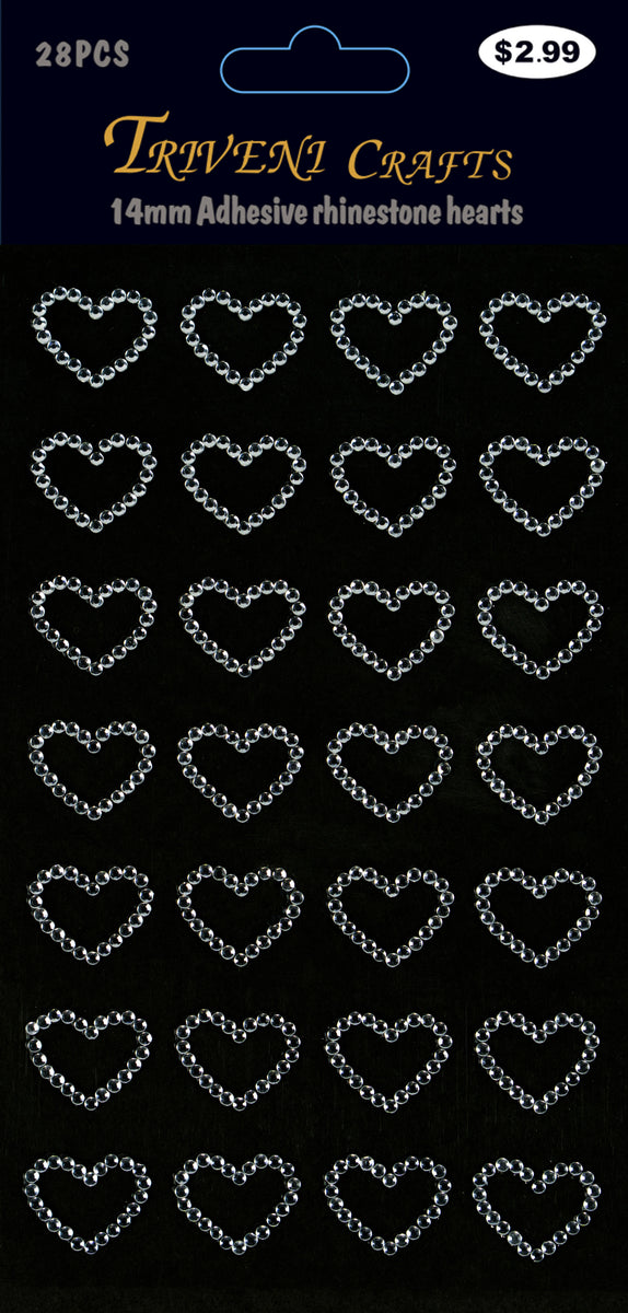 Rhinestone Heart Stickers - 14MM - Clear – Triveni Crafts